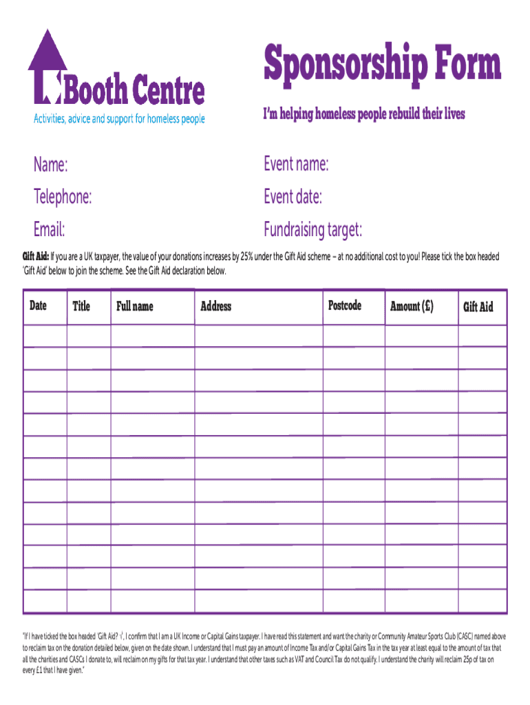 Fillable Online Sponsorship Form for Helping Homeless People Fax Email Print - pdfFiller