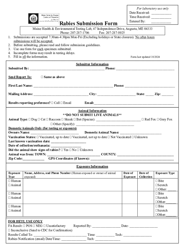 Fillable Online Rabies Submission Form Fax Email Print - pdfFiller