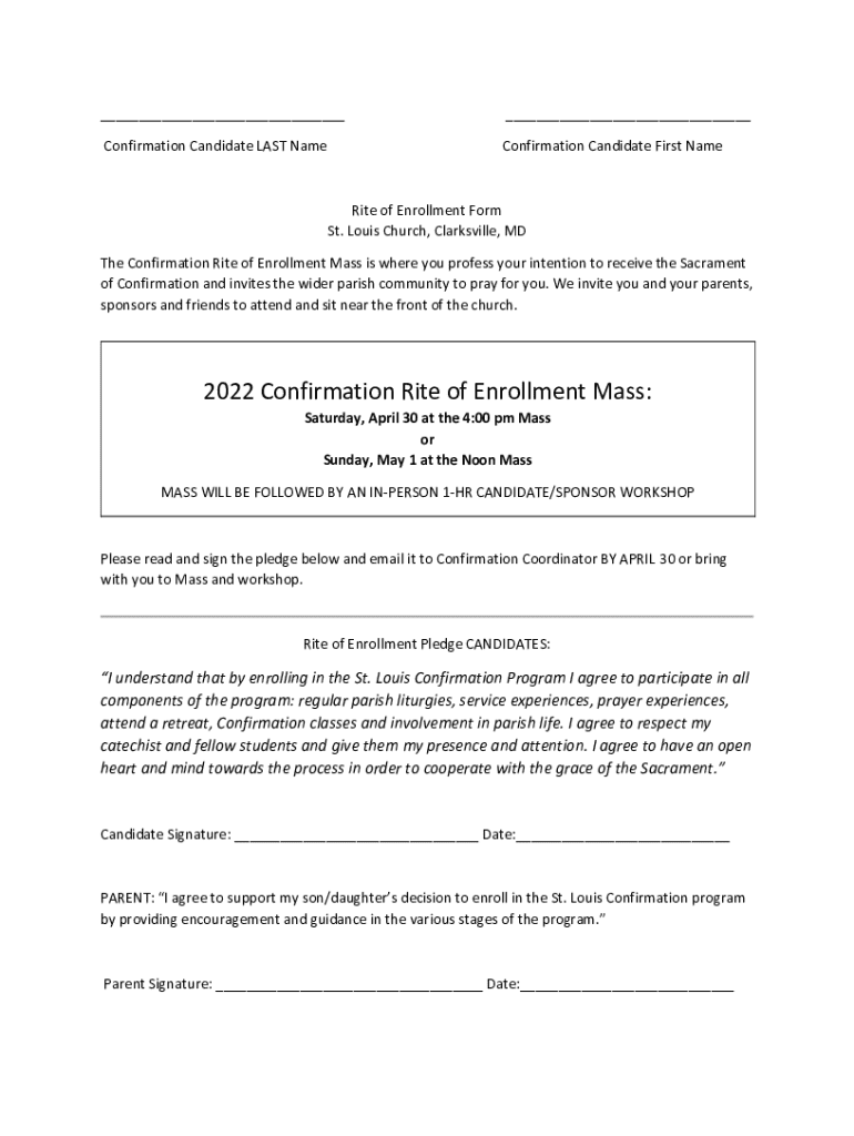 Fillable Online Confirmation Rite of Enrollment Fax Email Print - pdfFiller