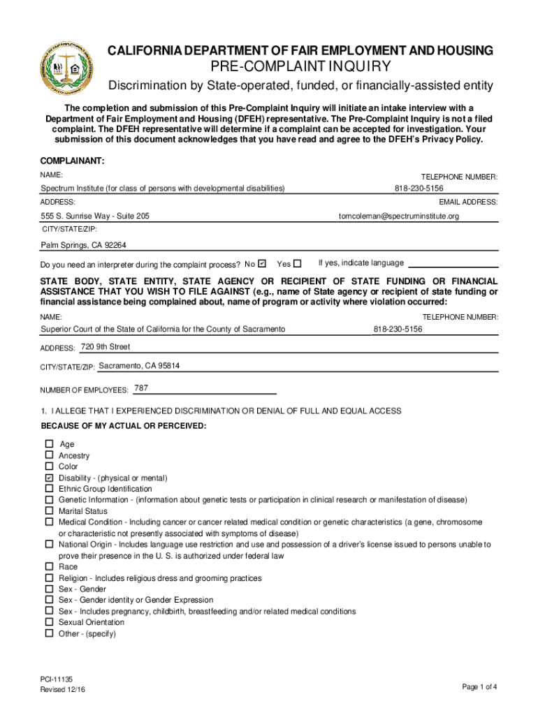 Fillable Online California Department of Fair Employment and Housing ...
