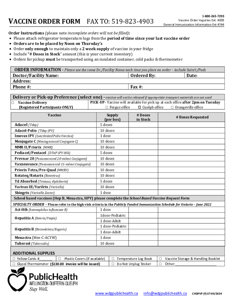 Fillable Online Vaccine Order Form Fax Email Print - pdfFiller