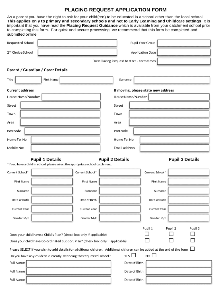 Placing Request Application Doc Template | pdfFiller