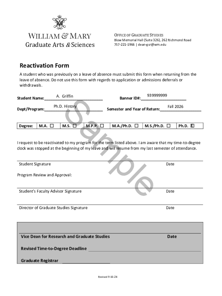 Fillable Online Graduate Studies Reactivation Form Fax Email Print ...
