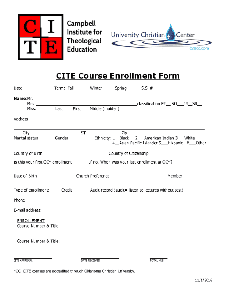 Fillable Online Cite Course Enrollment Fax Email Print - pdfFiller