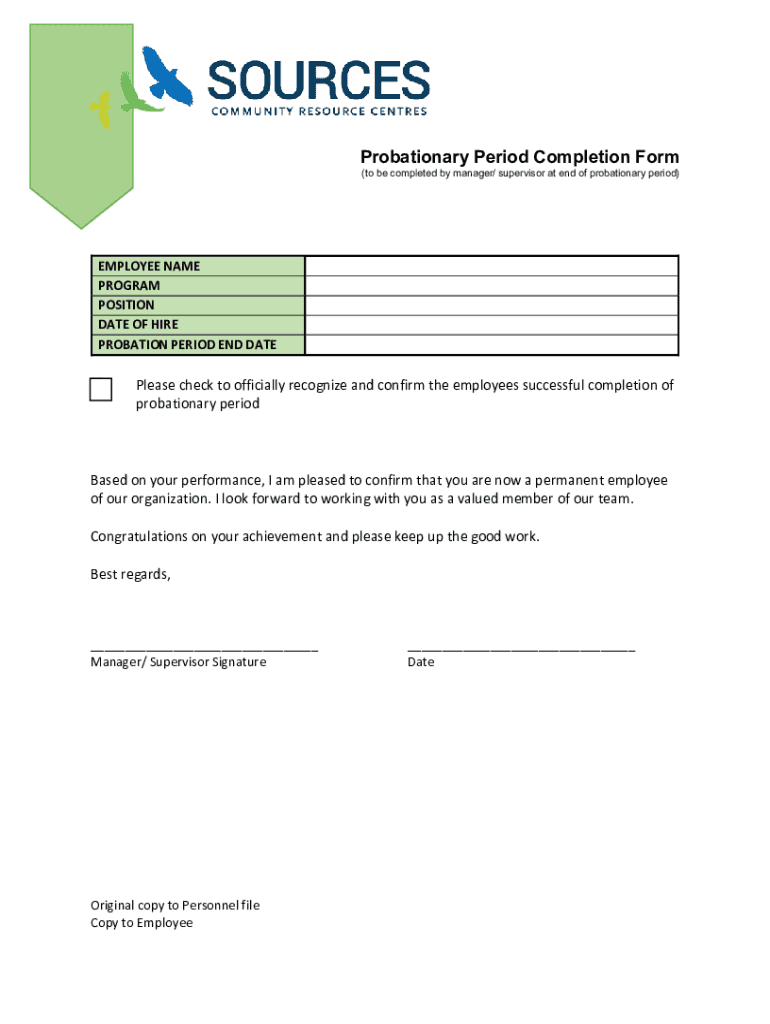 Fillable Online Probationary Period Completion Fax Email Print - pdfFiller