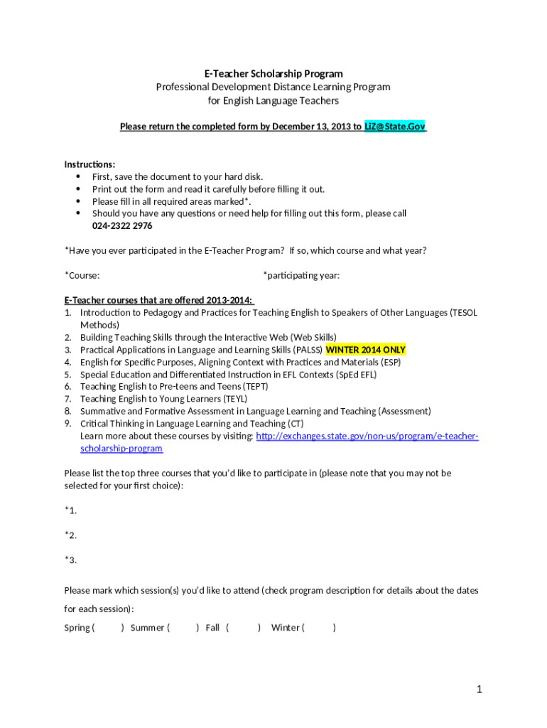 E-teacher Scholarship Program Doc Template | pdfFiller