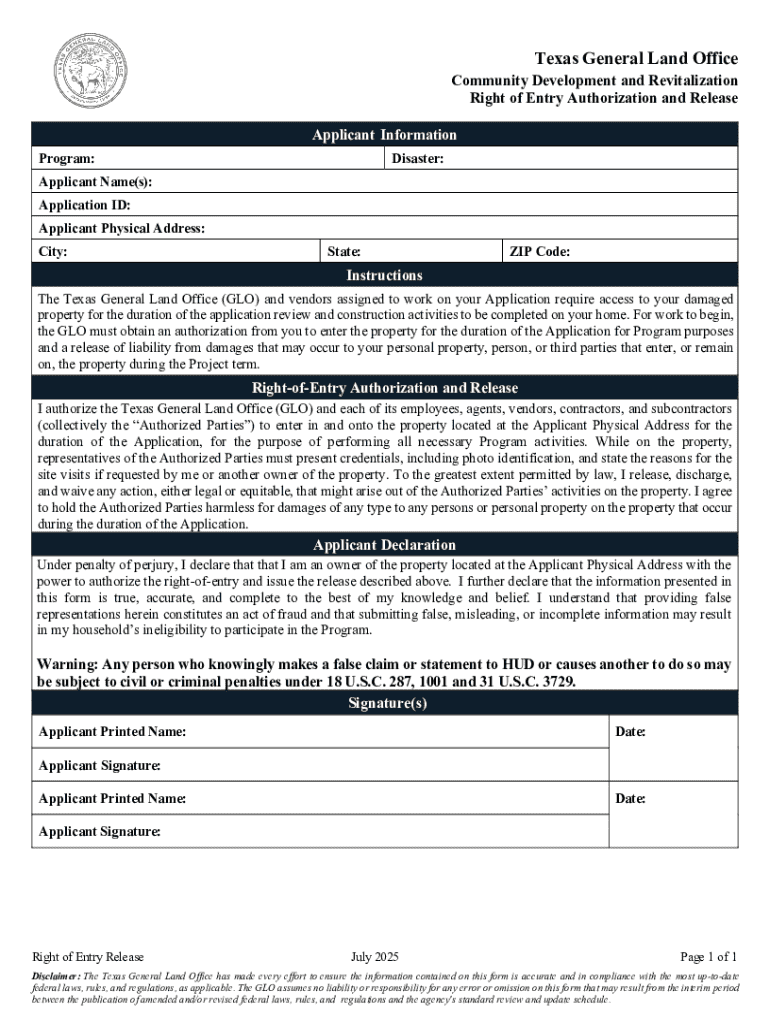 Fillable Online Right of Entry Authorization and Release Fax Email ...