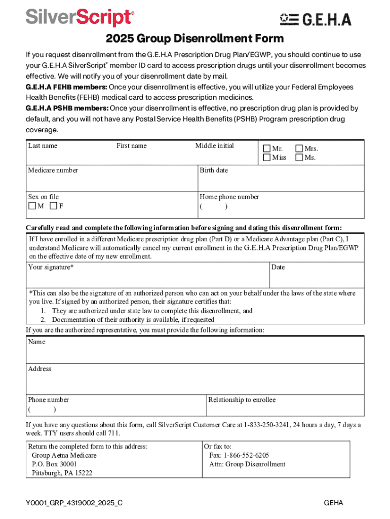 Fillable Online 2025 Group Disenrollment Form Fax Email Print - pdfFiller