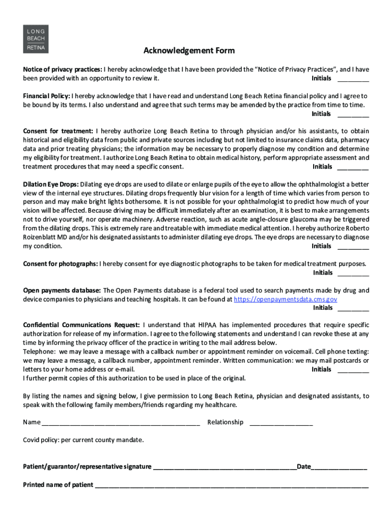 Fillable Online Acknowledgement Form Fax Email Print - pdfFiller