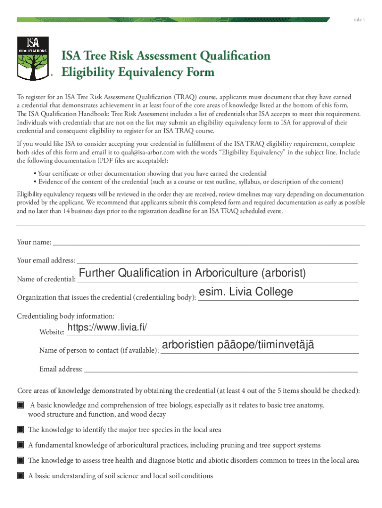 Fillable Online Isa Tree Risk Assessment Qualification Eligibility ...