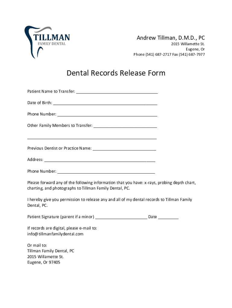 Fillable Online Dental Records Release Fax Email Print - pdfFiller