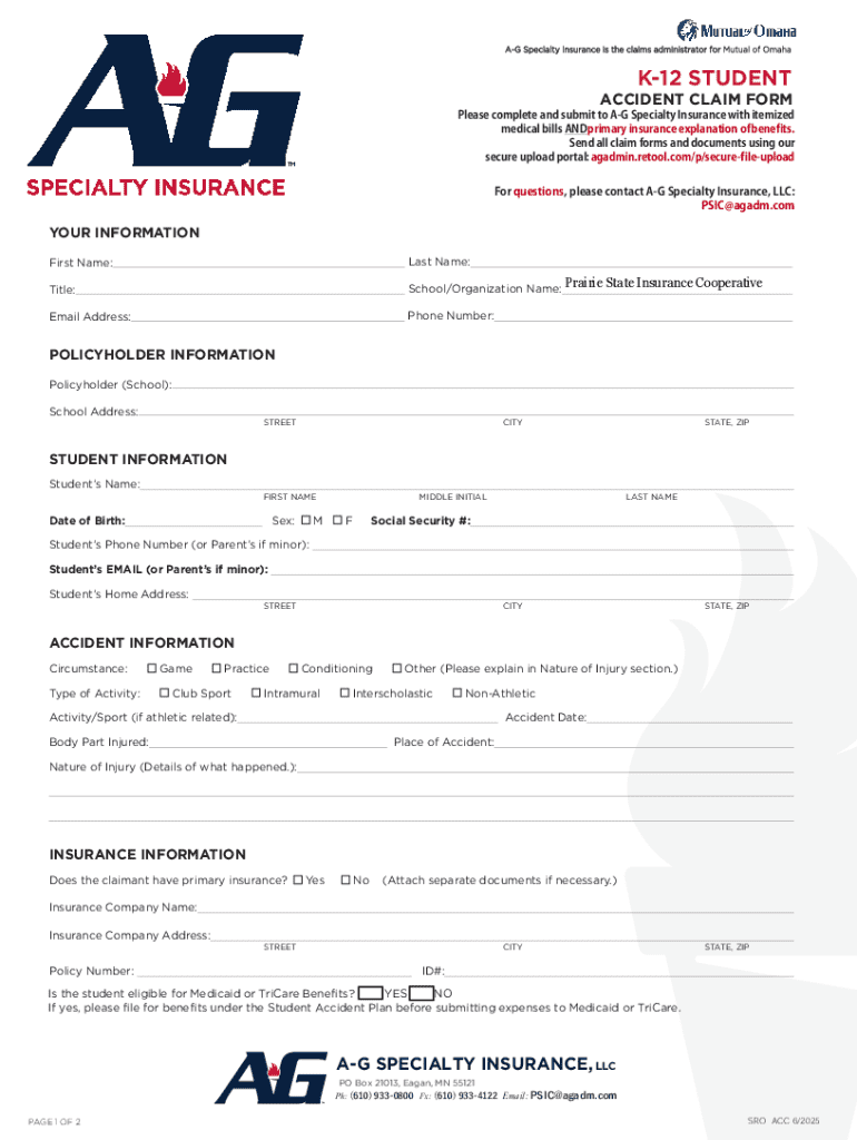 Fillable Online K-12 Student Accident Claim Form Fax Email Print - pdfFiller