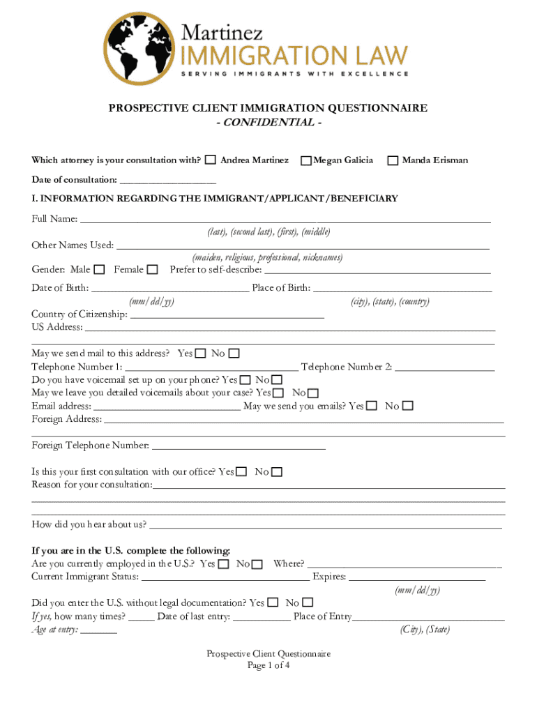 Fillable Online Prospective Client Immigration Questionnaire Fax Email ...