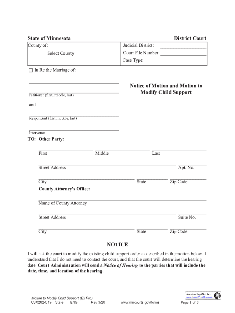 Fillable Online Notice of Motion and Motion to Modify Child Support Fax Email Print - pdfFiller