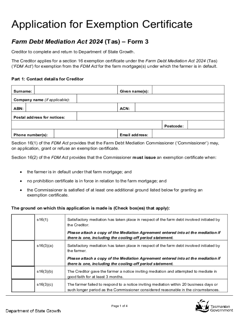Fillable Online Farm Debt Mediation Act 2024 (tas) – Form 3 Fax Email ...