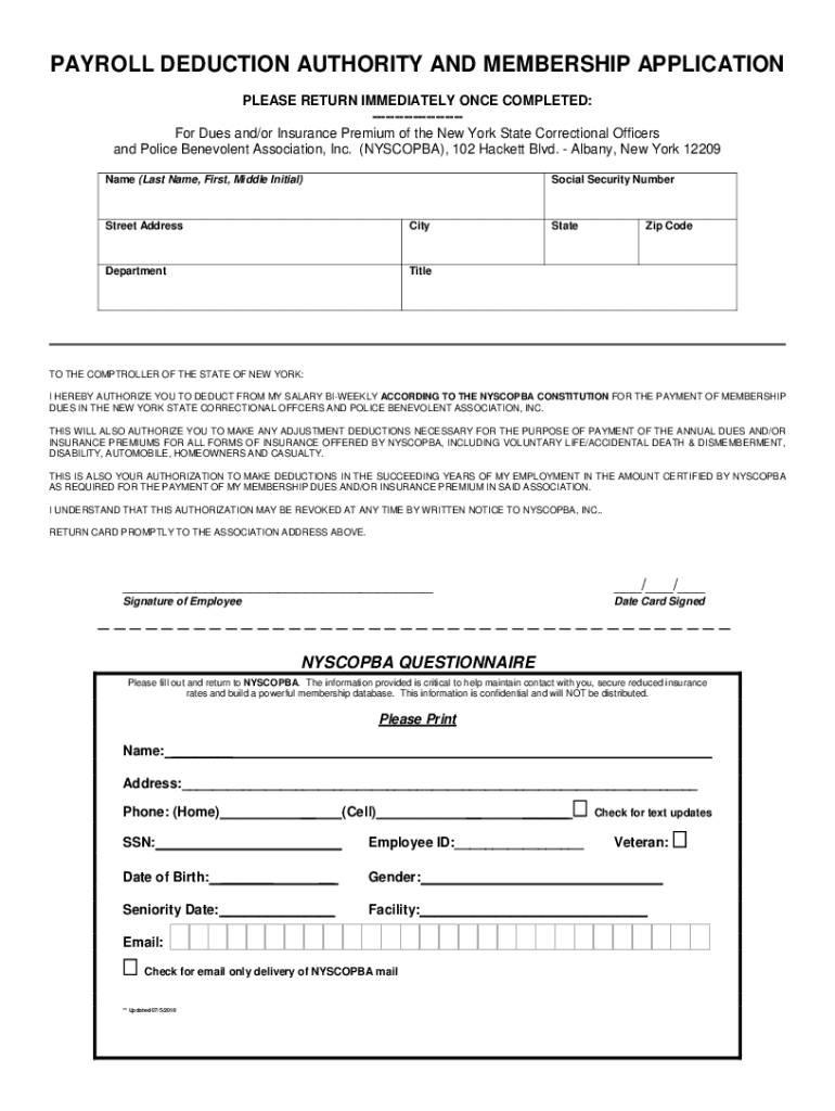 Fillable Online Payroll Deduction Authority and Membership Application ...