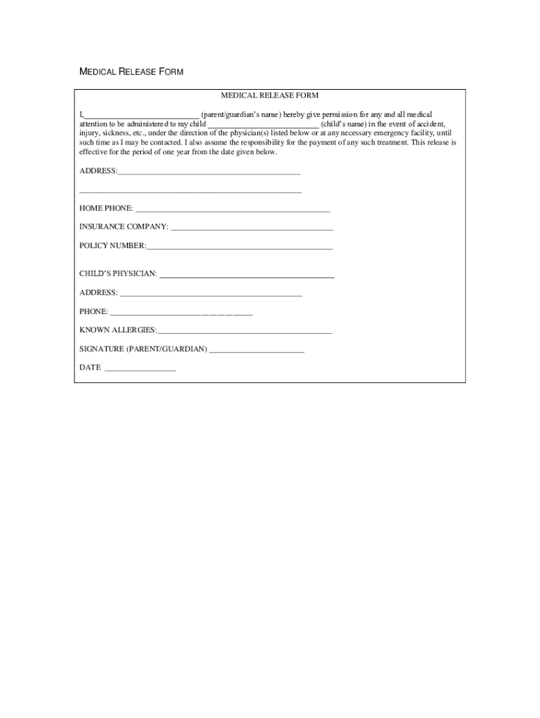 Fillable Online Medical Release Form Fax Email Print - pdfFiller