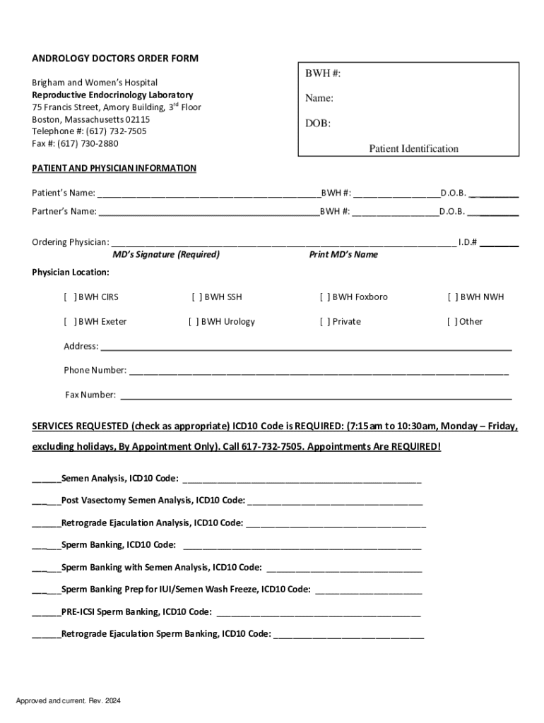 Fillable Online Andrology Doctors Order Form Fax Email Print - pdfFiller