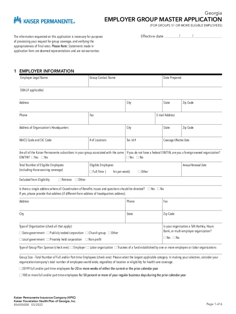 Fillable Online Employer Group Master Application (for Groups 51 or ...