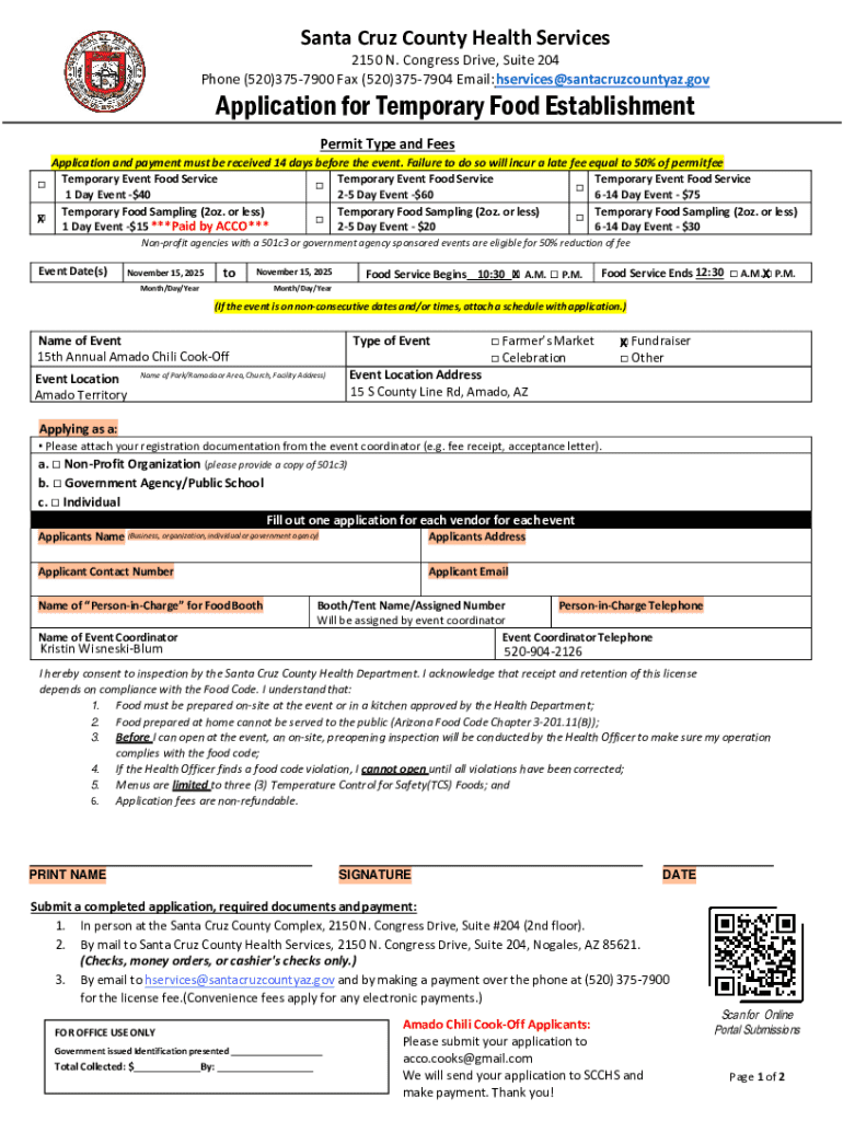Fillable Online Santa Cruz County Health Services Temporary Food ...