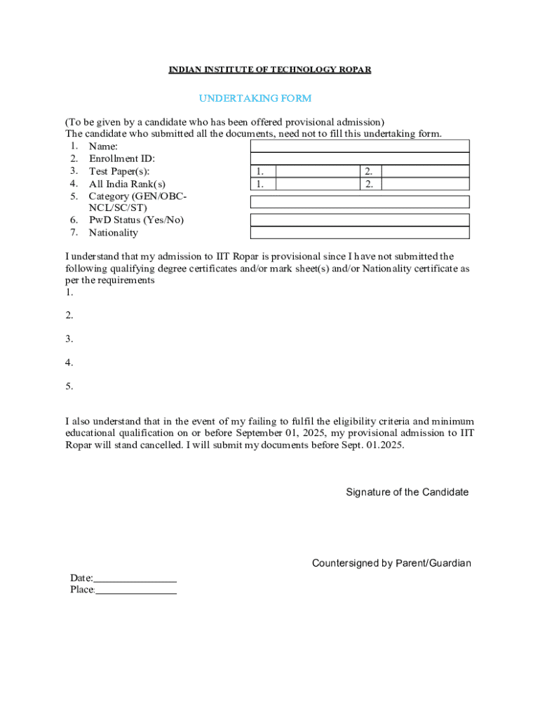 Fillable Online Provisional Admission Undertaking Fax Email Print - pdfFiller