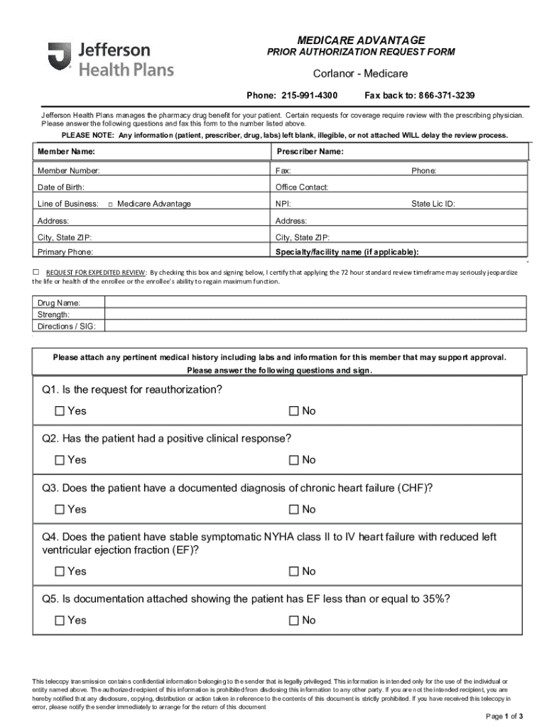 Fillable Online Corlanor - Medicare Fax Email Print - pdfFiller
