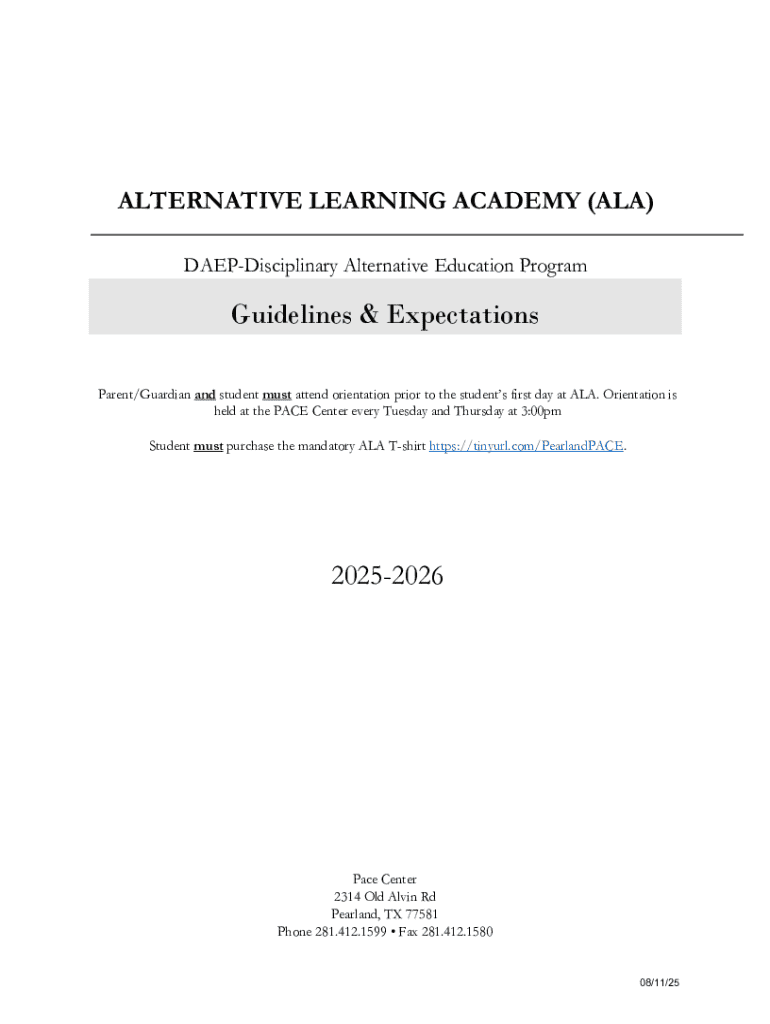 Fillable Online Alternative Learning Academy (ala) Daep-disciplinary ...