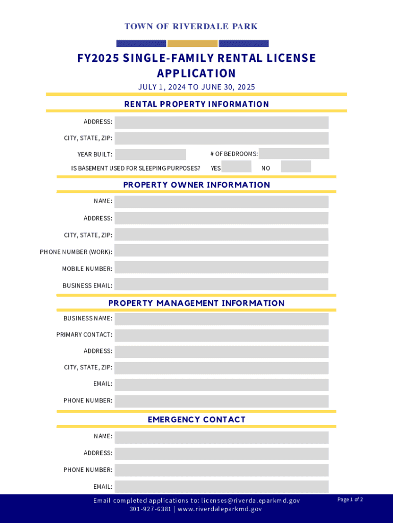 Fillable Online Single-family Rental License Application for Fy2025 Fax Email Print - pdfFiller