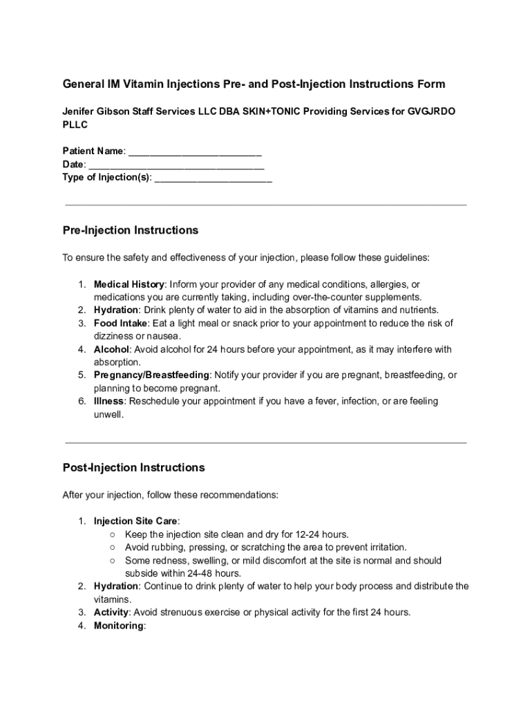 Fillable Online Pre- and Post-injection Instructions Fax Email Print ...