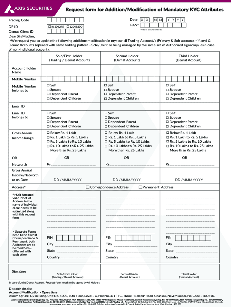 Fillable Online Request form for Addition-Modification of Mandatory KYC ...