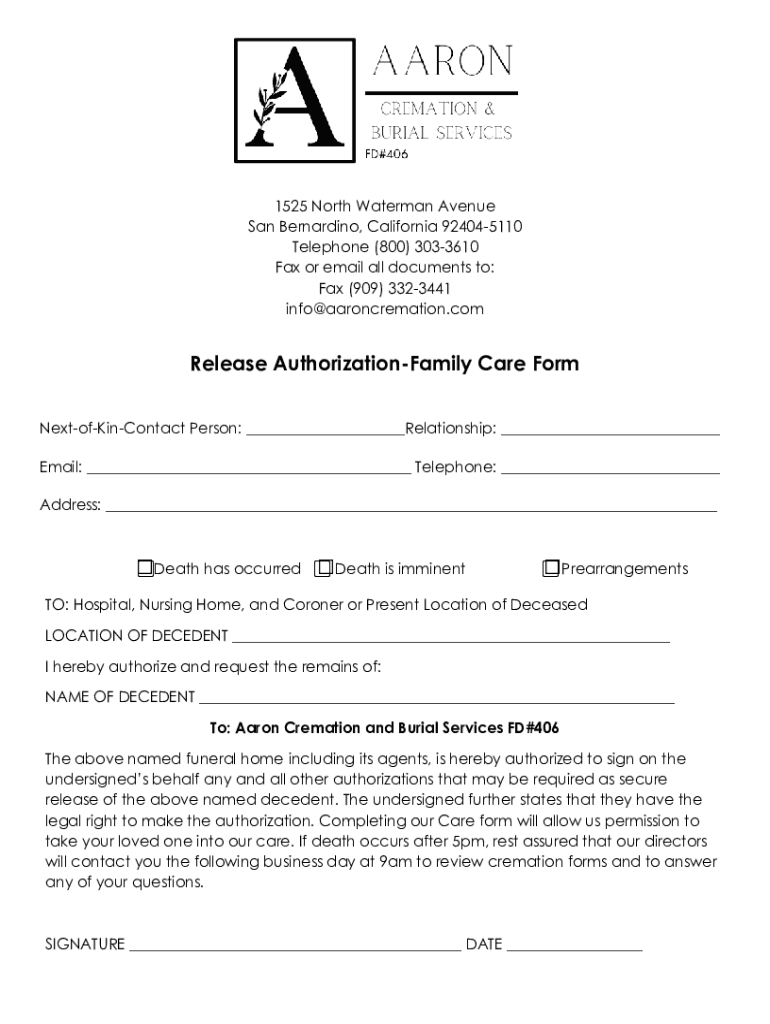 Fillable Online Release Authorization-family Care Form Fax Email Print ...