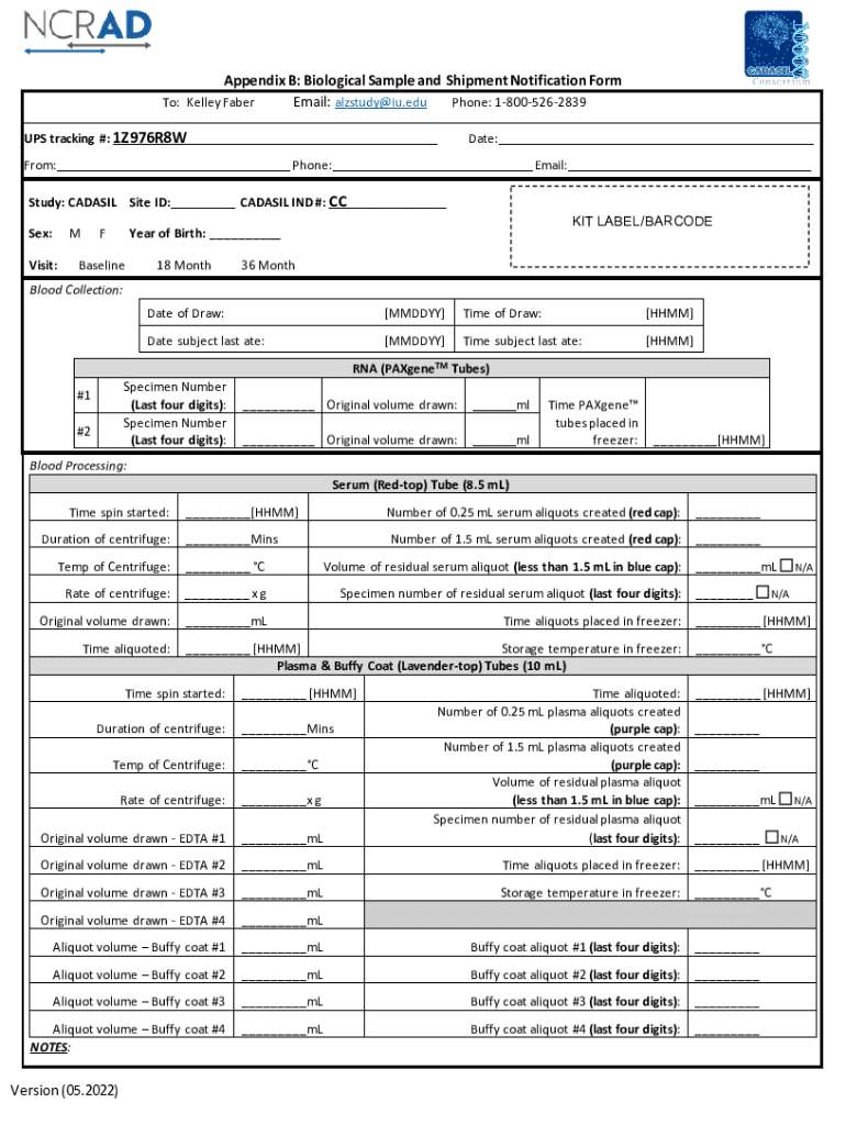 Fillable Online Biological Sample and Shipment Notification Form Fax ...