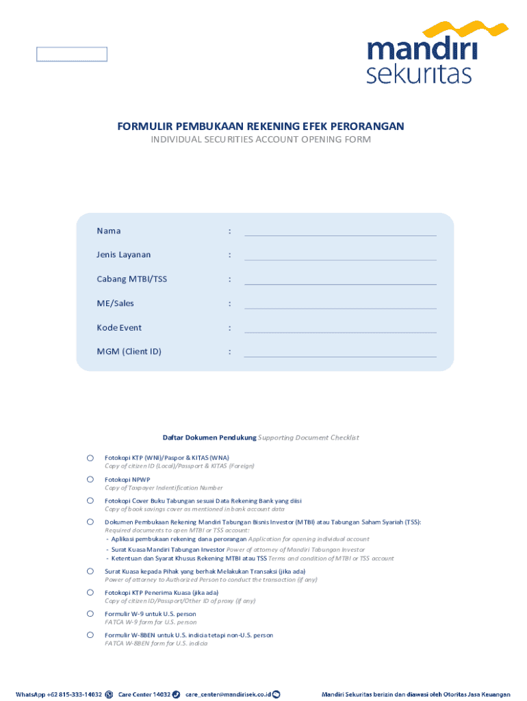 Dapat Diisi Online Formulir Pembukaan Rekening Efek Perorangan Fax Email Cetak - pdfFiller