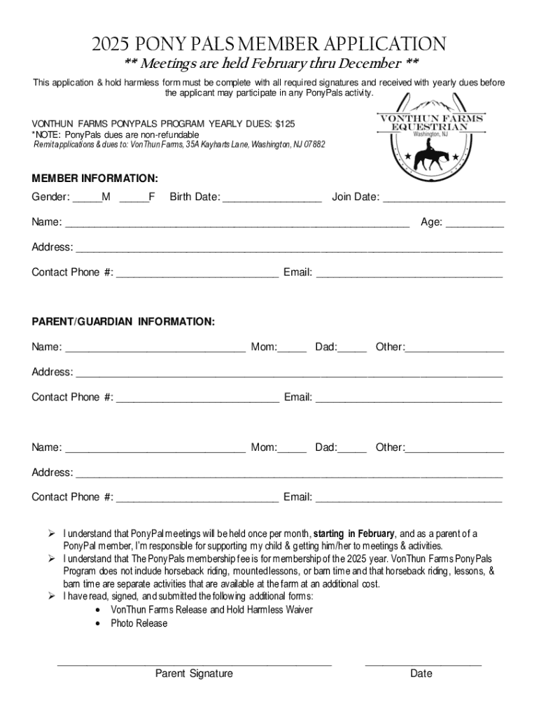 Fillable Online 2025 Pony Pals Member Application Fax Email Print ...