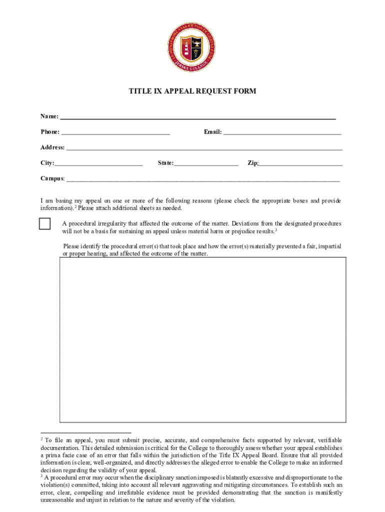 Fillable Online Title Ix Appeal Request Form Fax Email Print - pdfFiller
