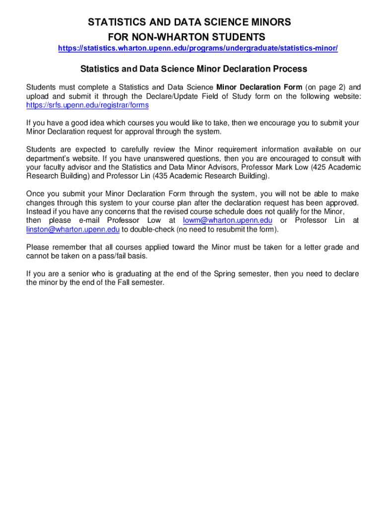 Fillable Online Statistics and Data Science Minor Declaration for Non-wharton Students Fax Email ...