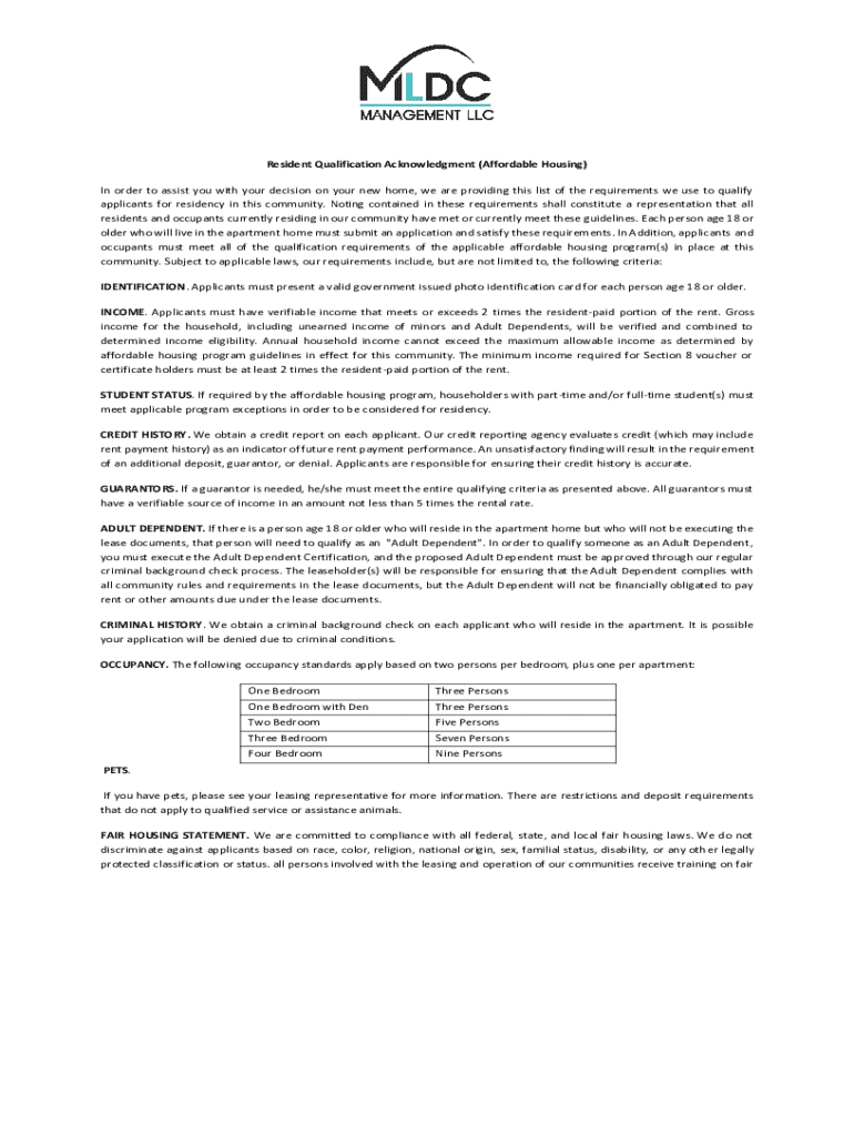 Fillable Online Resident Qualification Acknowledgment Fax Email Print ...