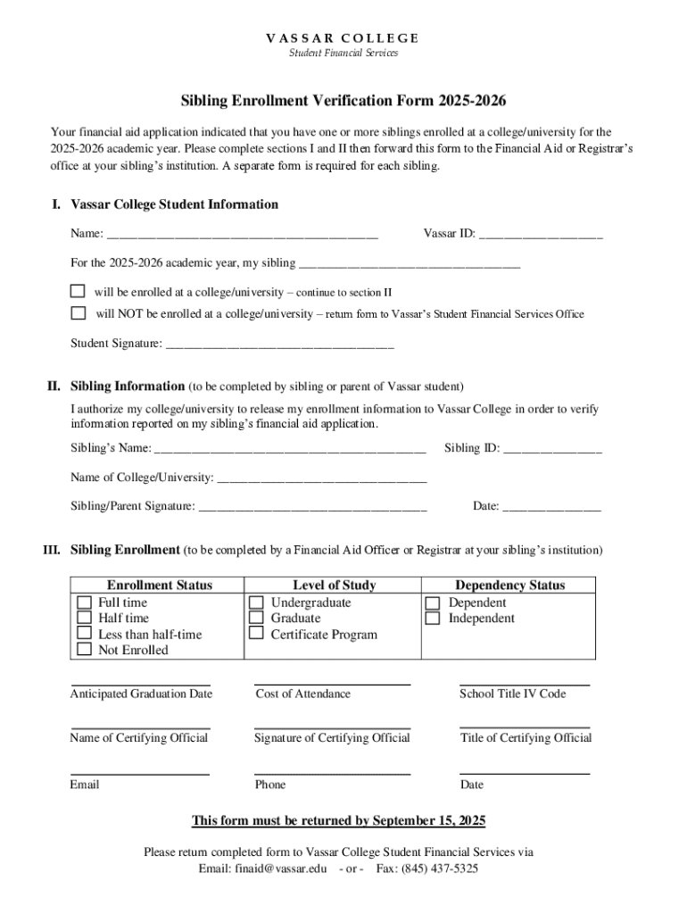 Fillable Online Sibling Enrollment Verification Form Fax Email Print ...