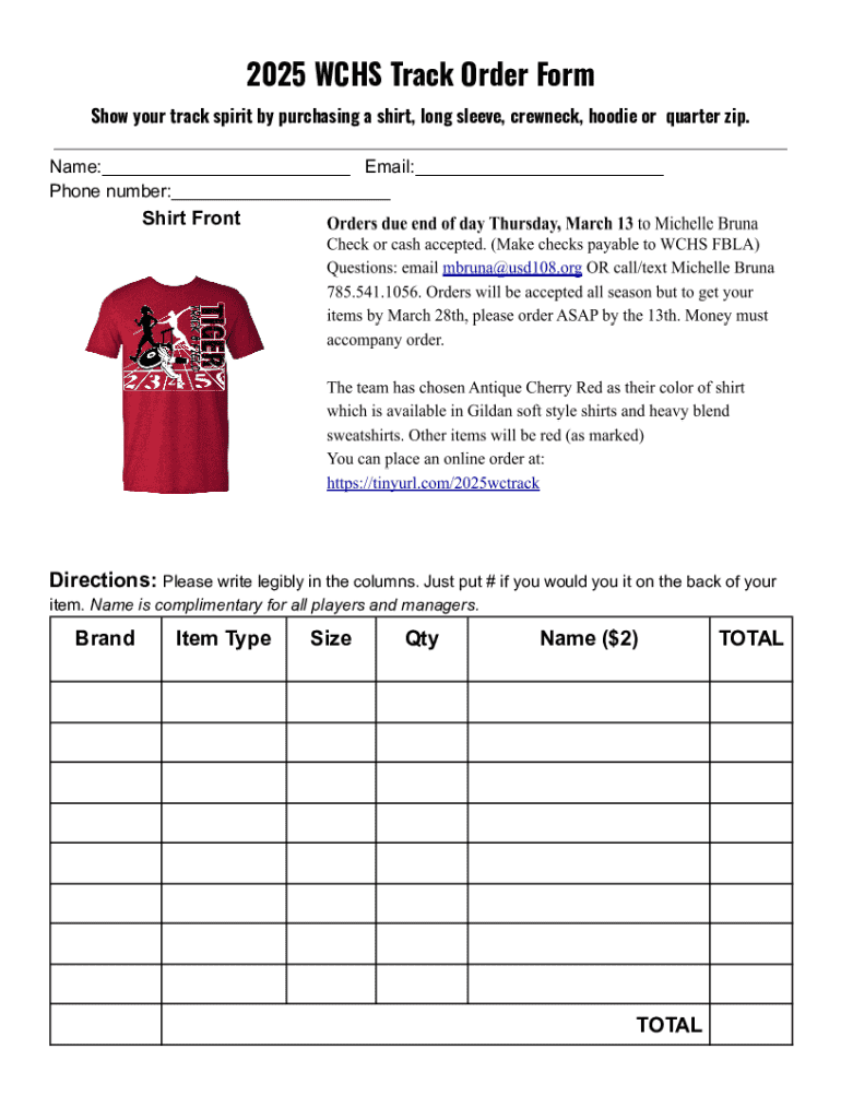 Fillable Online 2025 Wchs Track Order Form Fax Email Print - pdfFiller