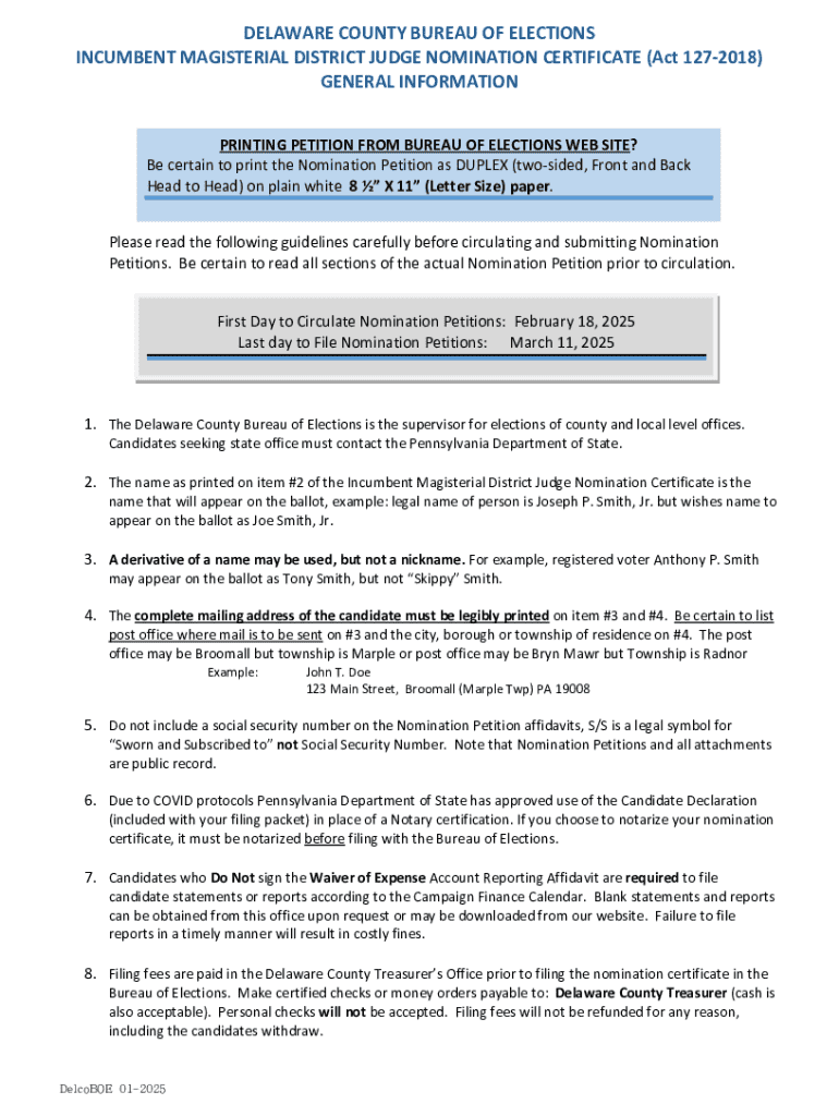 Fillable Online Incumbent Magisterial District Judge Nomination ...