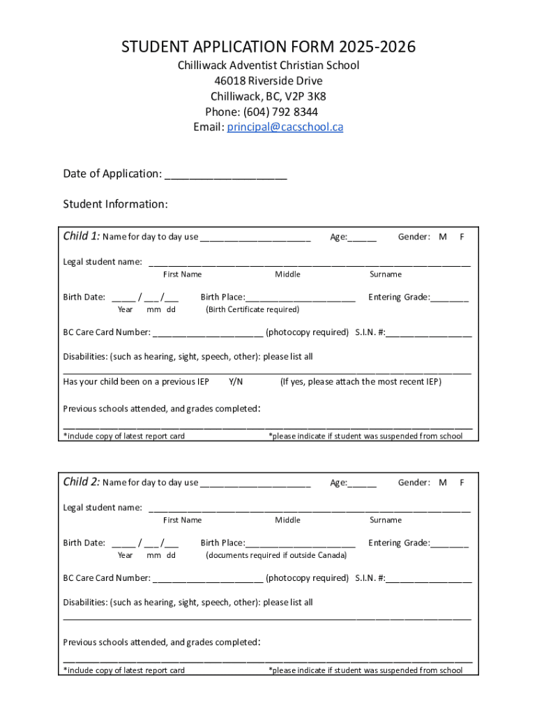 Fillable Online Student Application Form Fax Email Print - pdfFiller
