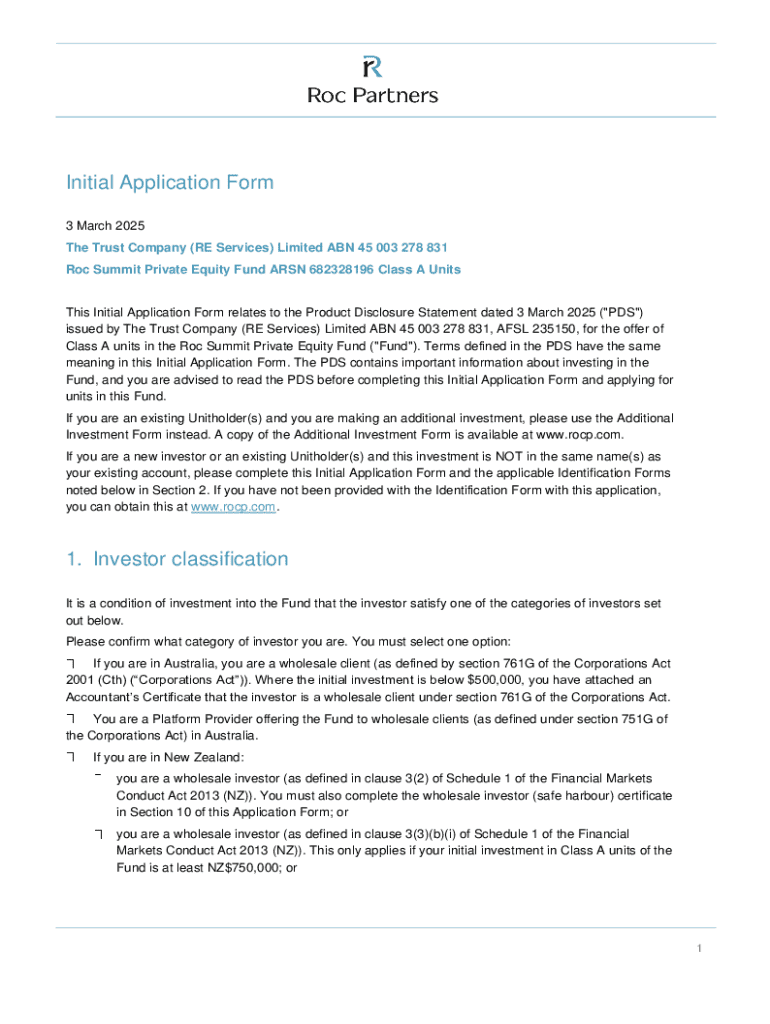 Fillable Online Application for Class a Units in Roc Summit Private Equity Fund Fax Email Print ...