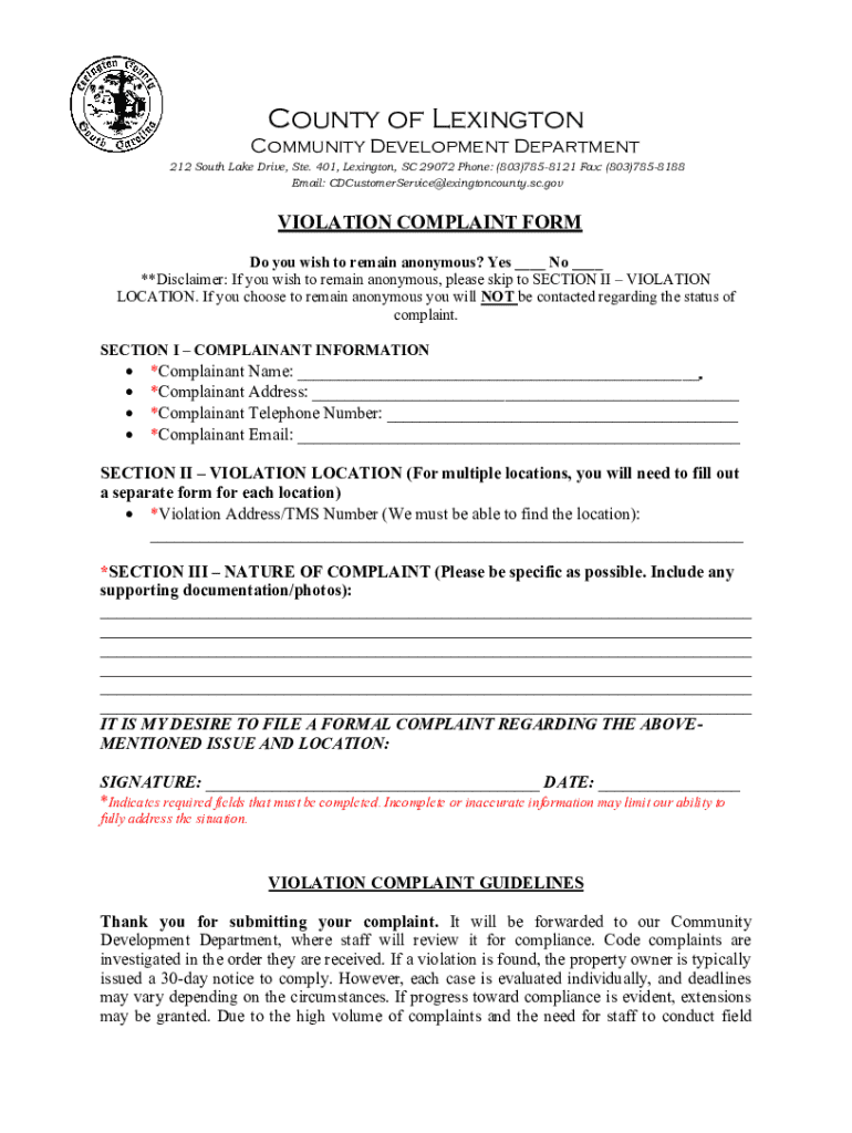 Fillable Online Violation Complaint Form Fax Email Print - pdfFiller