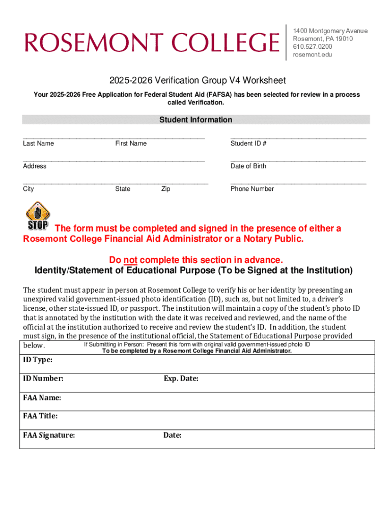Fillable Online 2025-2026 Verification Group V4 Worksheet Fax Email Print - pdfFiller