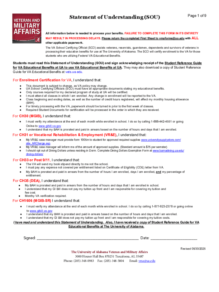 Fillable Online Statement of Understanding for Va Educational Benefits ...