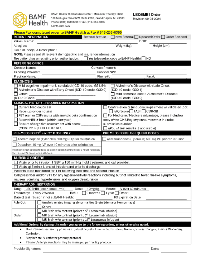 Fillable Online Leqembi Order Form Fax Email Print - pdfFiller