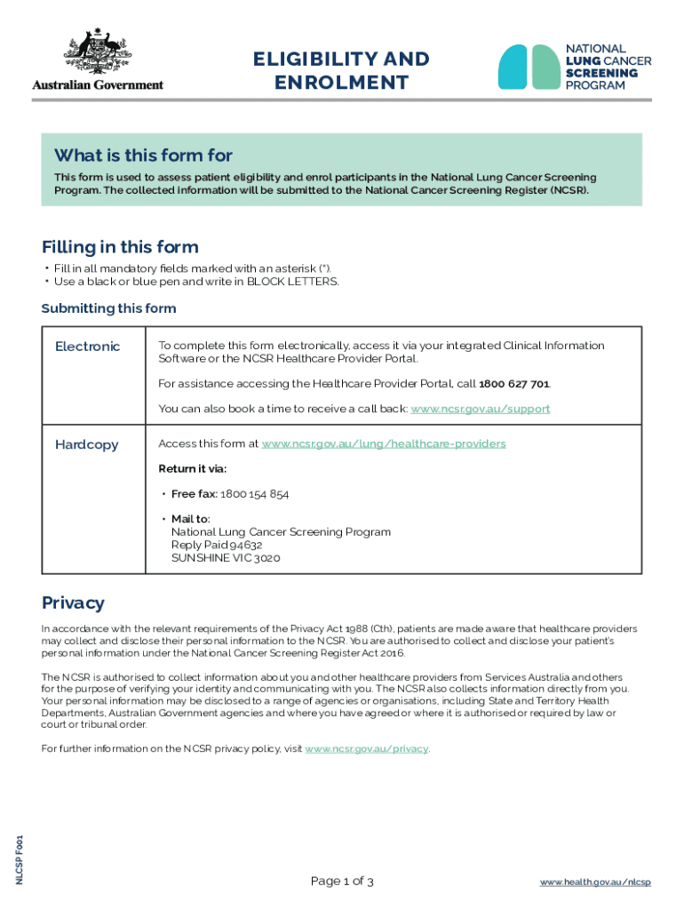 Fillable Online National Lung Cancer Screening Program Eligibility and ...