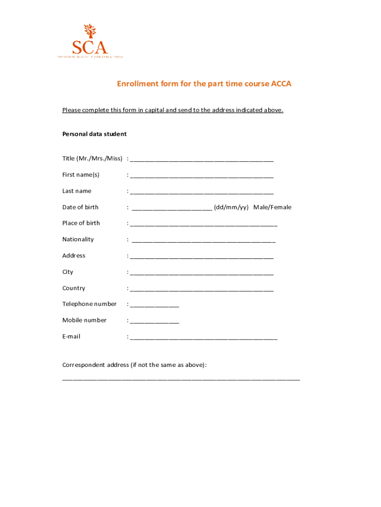 Fillable Online Enrollment Form for Acca Course Fax Email Print - pdfFiller