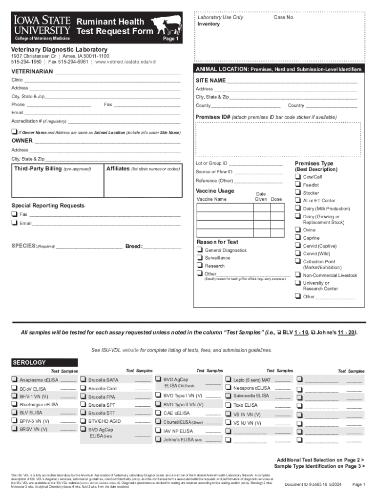 Fillable Online Ruminant Health Test Request Form Fax Email Print ...