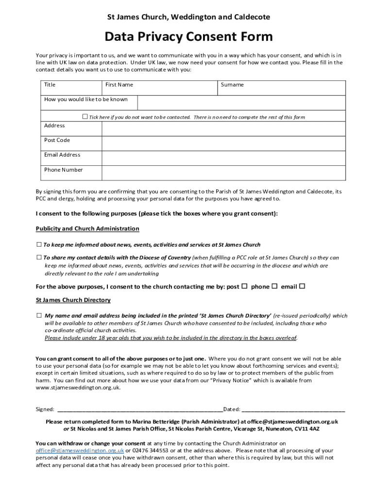 Fillable Online St James Church Data Privacy Consent Form Fax Email ...